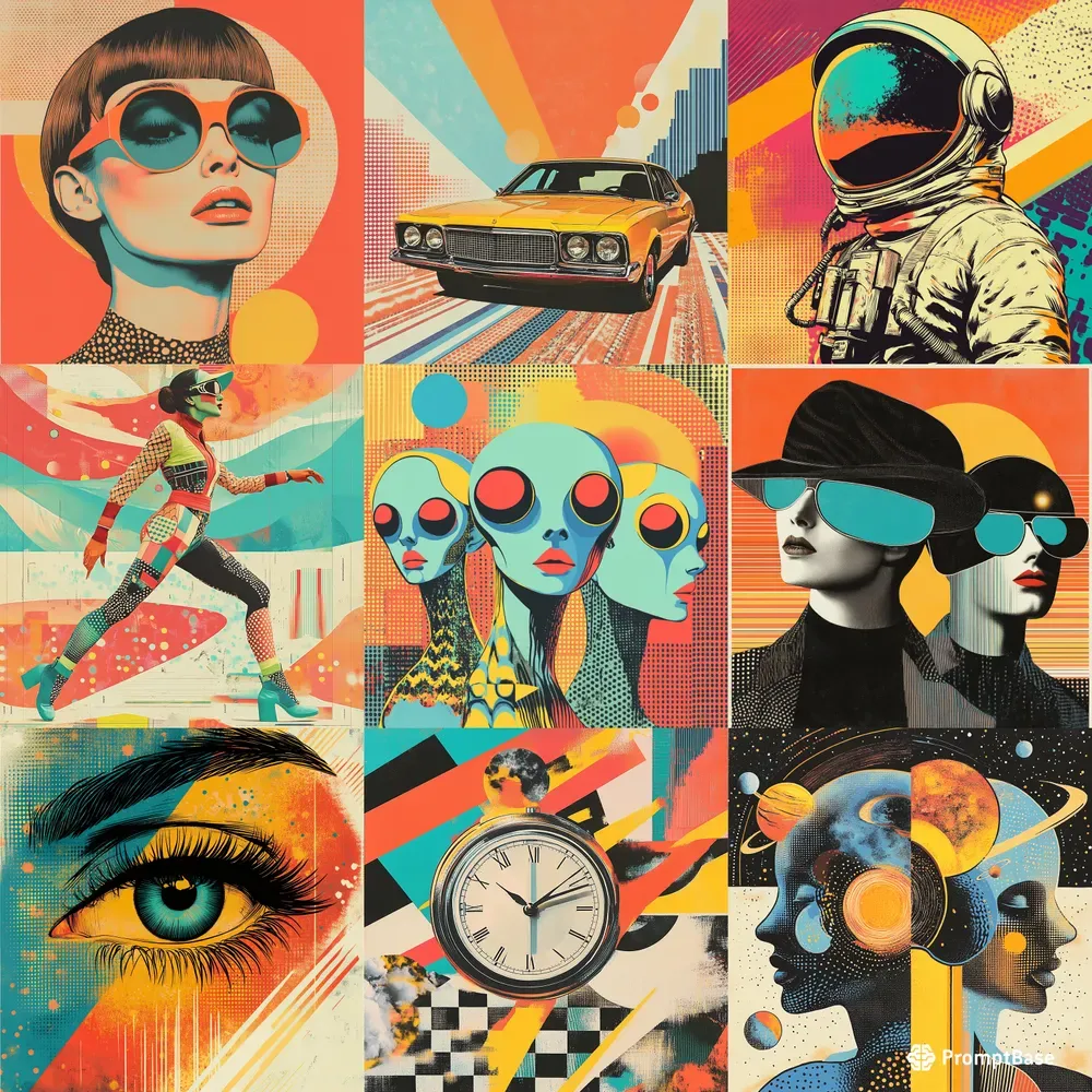 Retro Futuristic Psychedelic Collage Midjourney Prompt | PromptBase