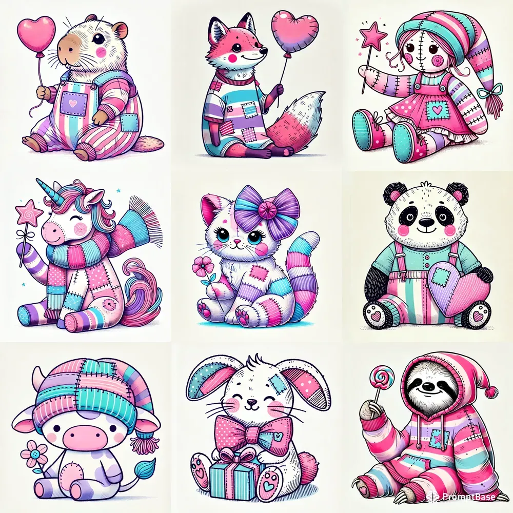 Valentine Patchwork Characters Clipart DALL·E Prompt | PromptBase