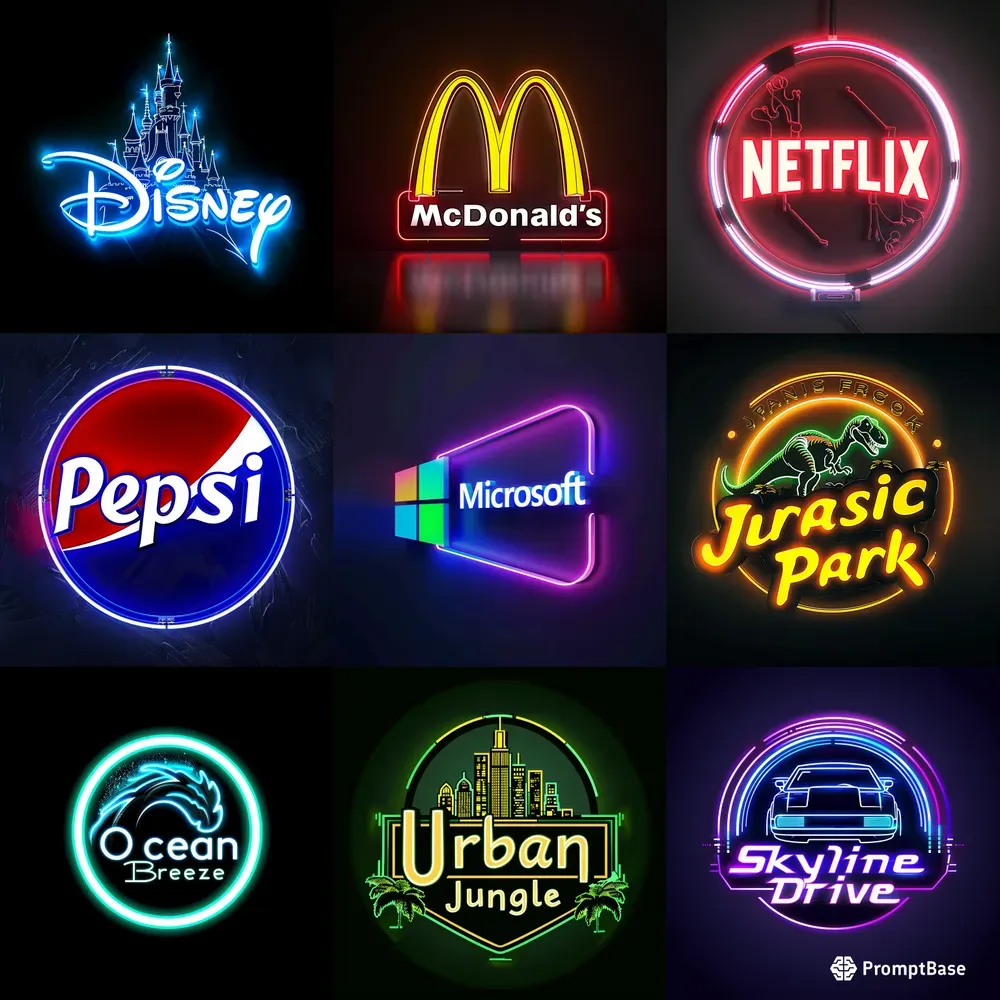 Neon Logos In Futuristic Style Midjourney Prompt | PromptBase