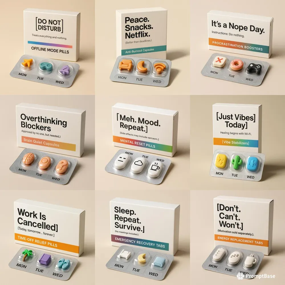 Funny Pill Pack Product Renders ChatGPT Image Prompt | PromptBase