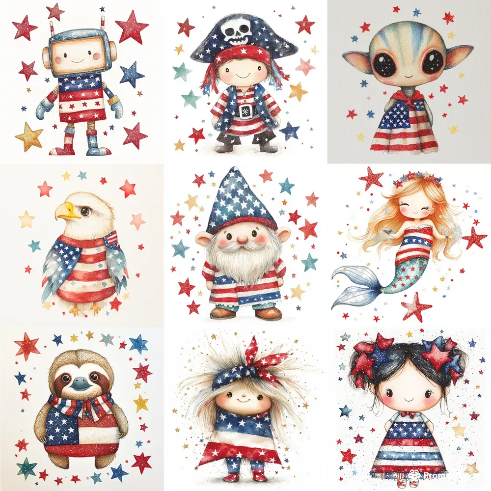 Patriotic Characters For 4th July Cards Midjourney Prompt | PromptBase