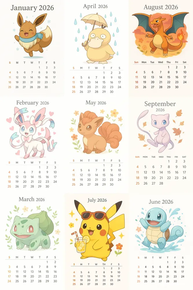 Pokemon 2026 Kawaii Calendar Packs ChatGPT Image Prompt | PromptBase