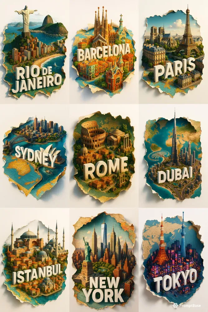 Miniature City Posters With Map Rips ChatGPT Image Prompt | PromptBase