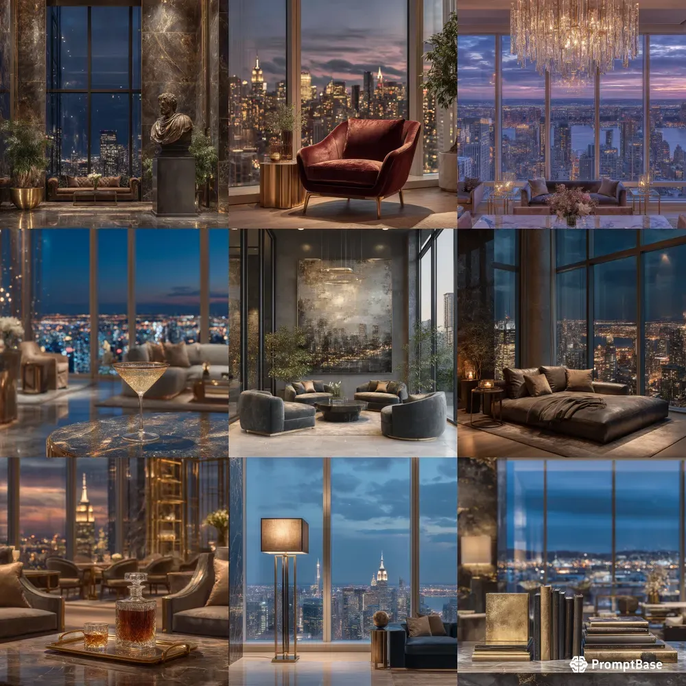 Sky High Luxury Interior Vignettes Midjourney Prompt | PromptBase