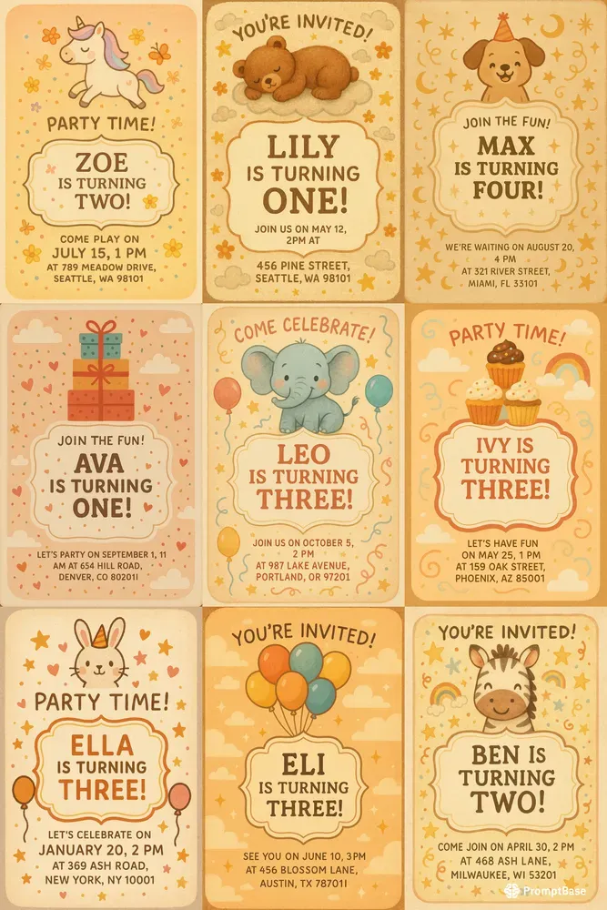 Stunning Birthday Flyers For Kids ChatGPT Image Prompt | PromptBase
