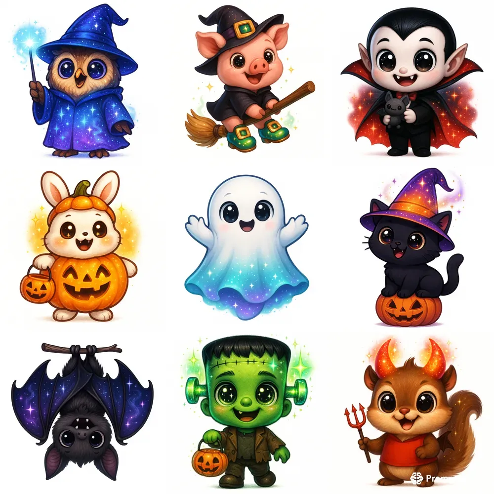 Cute Halloween Costumes Animals Clipart ChatGPT Image Prompt | PromptBase