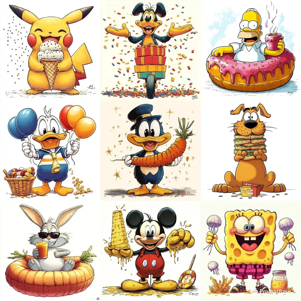 Iconic Cartoon Legends In Playful Scenes Midjourney Prompt | PromptBase