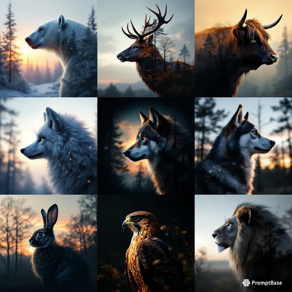 Double Exposure Portraits Animal FLUX Prompt | PromptBase