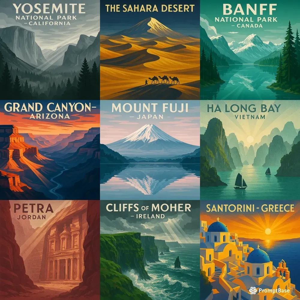 Art Deco Vintage Travel Posters ChatGPT Image Prompt | PromptBase