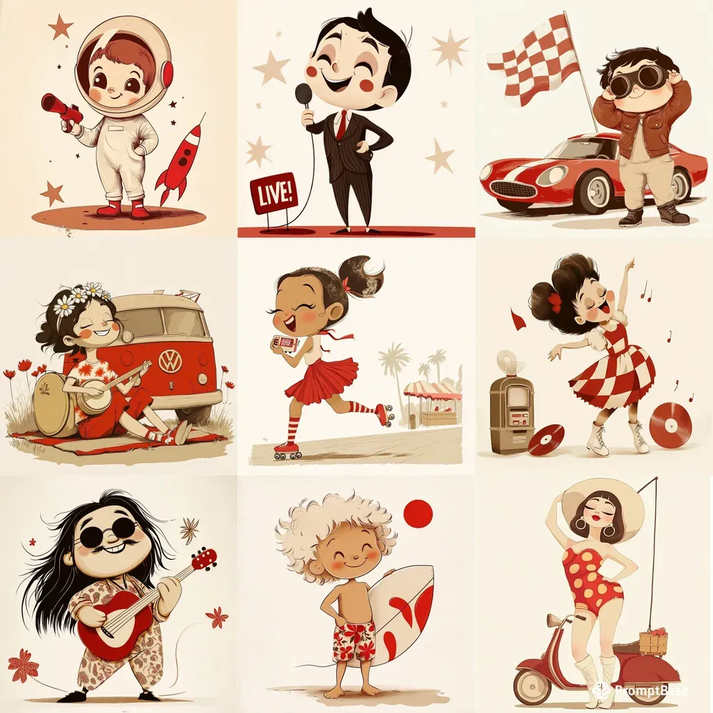 Cute 60s Retro Characters Vintage Posters Midjourney Prompt | PromptBase