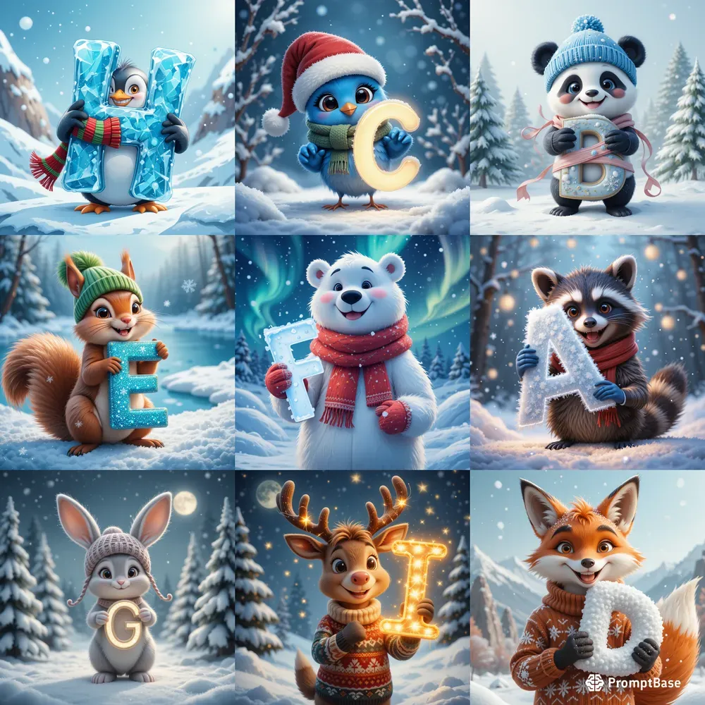 Cozy Winter Animal Letter Illustrations Midjourney Prompt | PromptBase