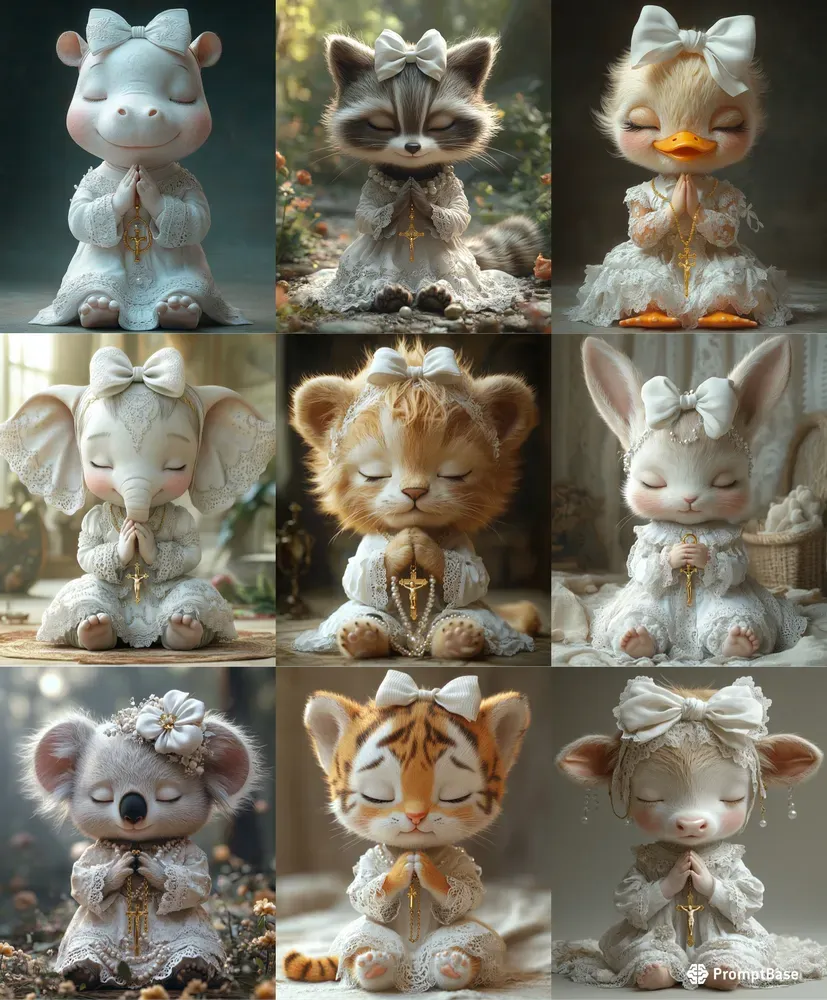 Cute Animals In Communion Dresses Midjourney Prompt | PromptBase