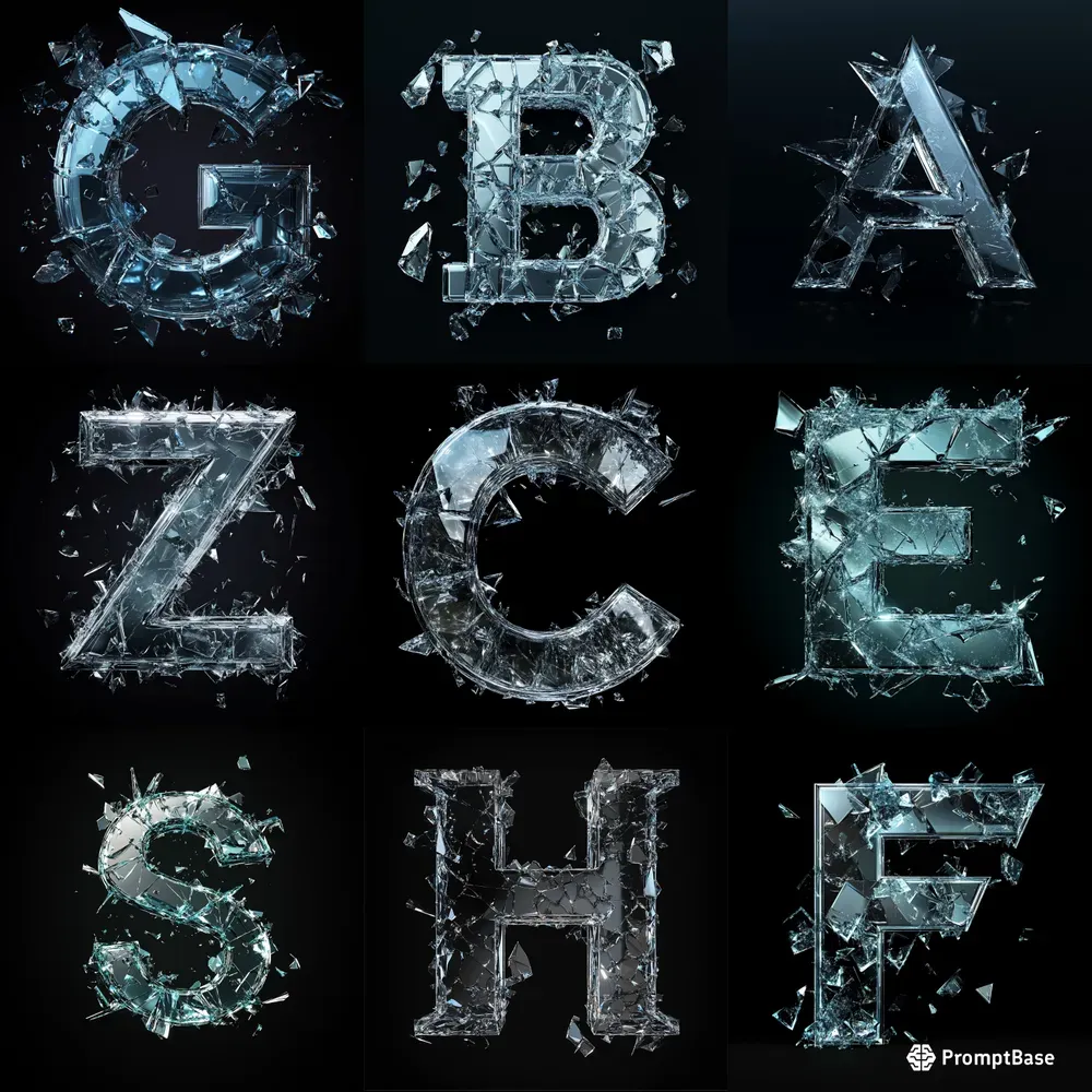 Shattered Glass Letter Logos Midjourney Prompt | PromptBase