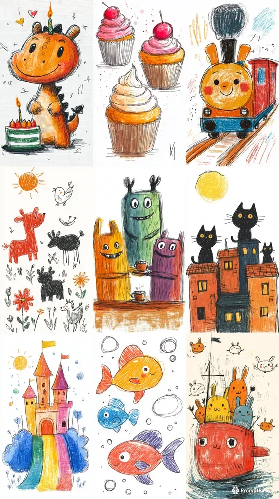 Kids Doodle Whimsical Storybook Designs Midjourney Prompt | PromptBase