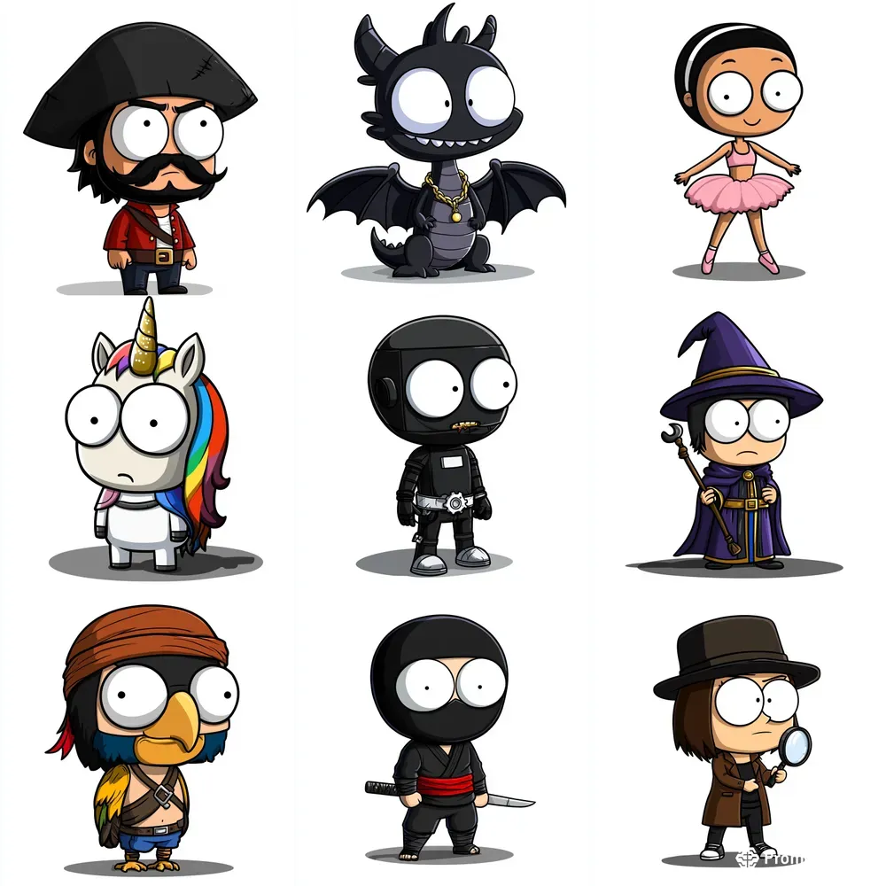 Quirky Cartoon Character Designs Midjourney Prompt | PromptBase