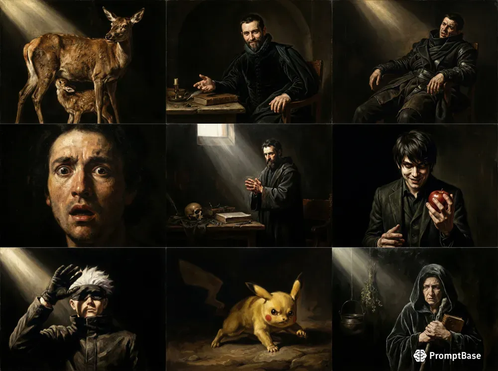 Caravaggio Style Tenebrism Oil Paintings Gemini Image Prompt | PromptBase