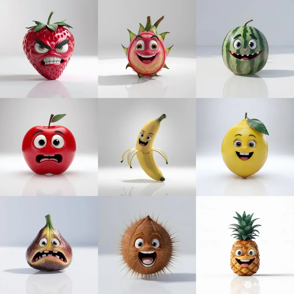 3D Animations Of Playful Fruits Midjourney Prompt | PromptBase