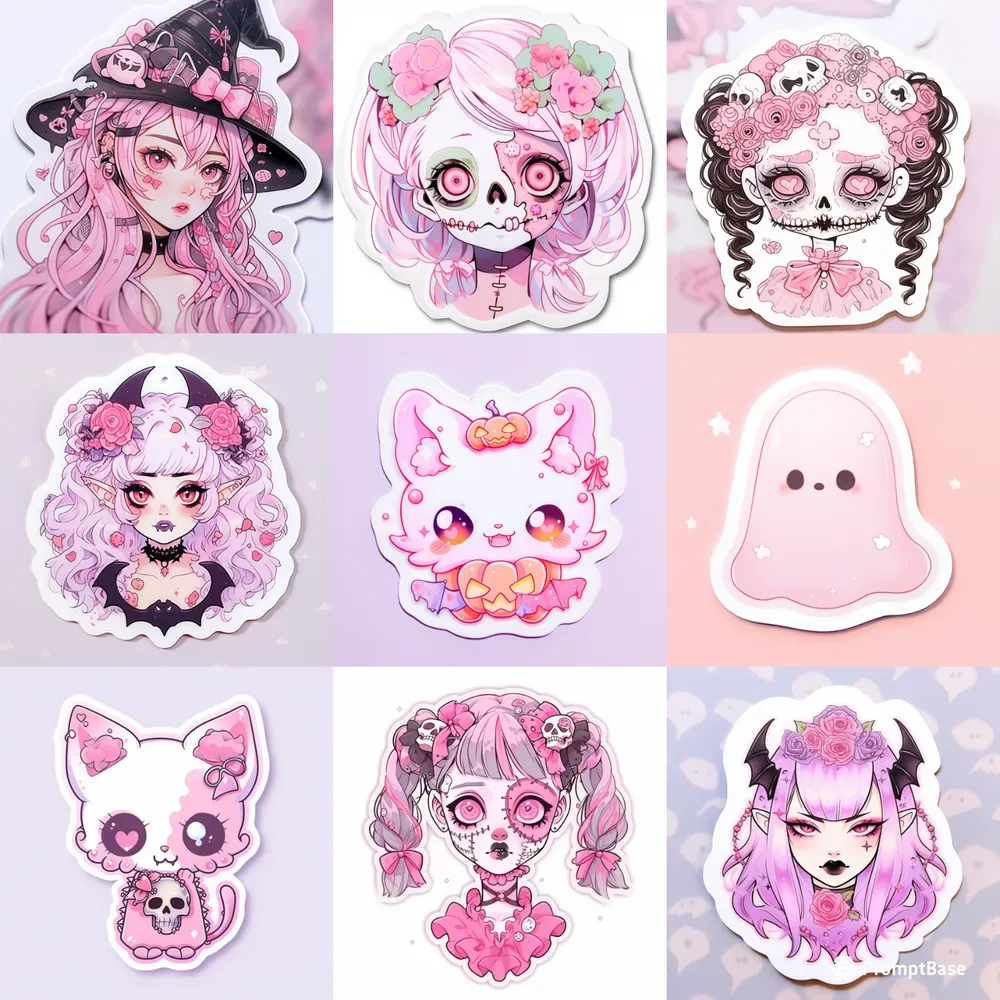 Pink Decora Halloween Stickers Midjourney Prompt | PromptBase