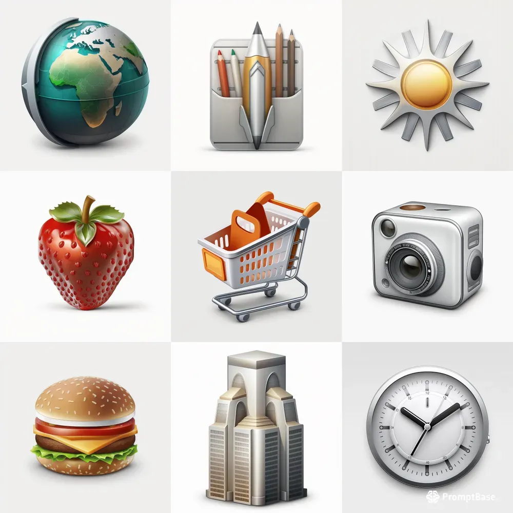 Skeuomorphic Icon Designs Midjourney Prompt | PromptBase