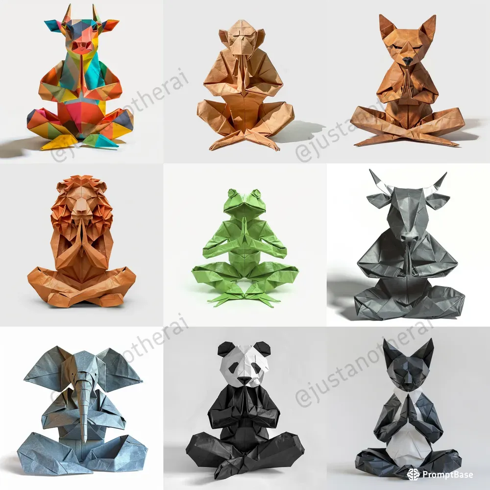 Origami Animal Yoga Poses Midjourney Prompt | PromptBase