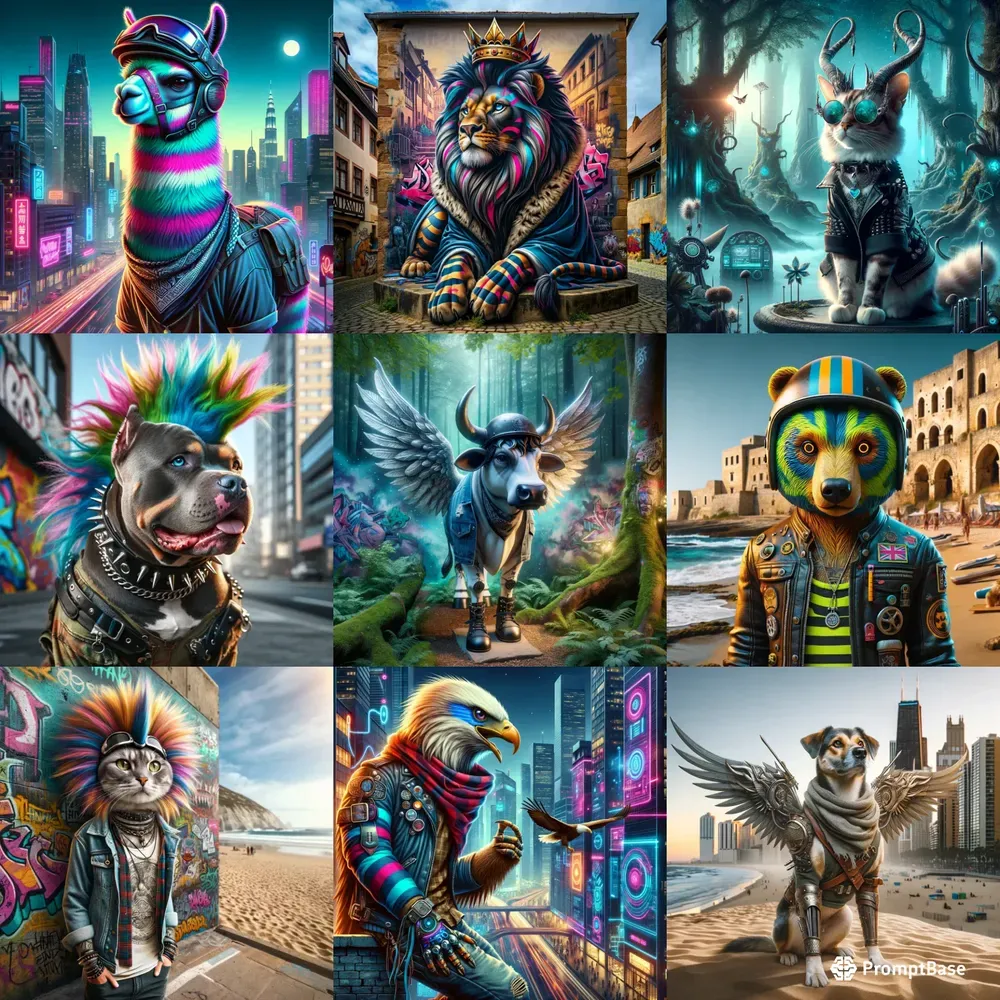 Punk-style Animals In Urban Mystic Art DALL·E Prompt | PromptBase