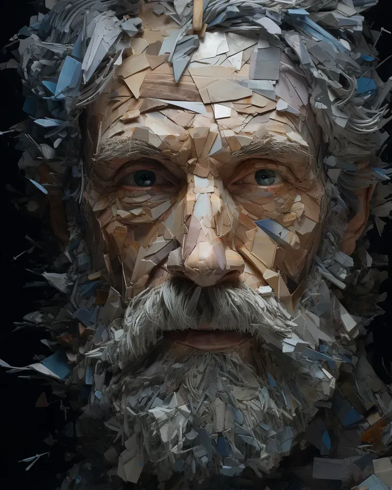 Closeup Portraits Decomposed Mixed Art Midjourney Prompt | PromptBase