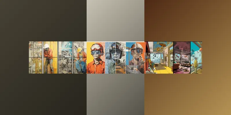 Retro Collage Artistic Multiple Panel Midjourney Prompt | PromptBase