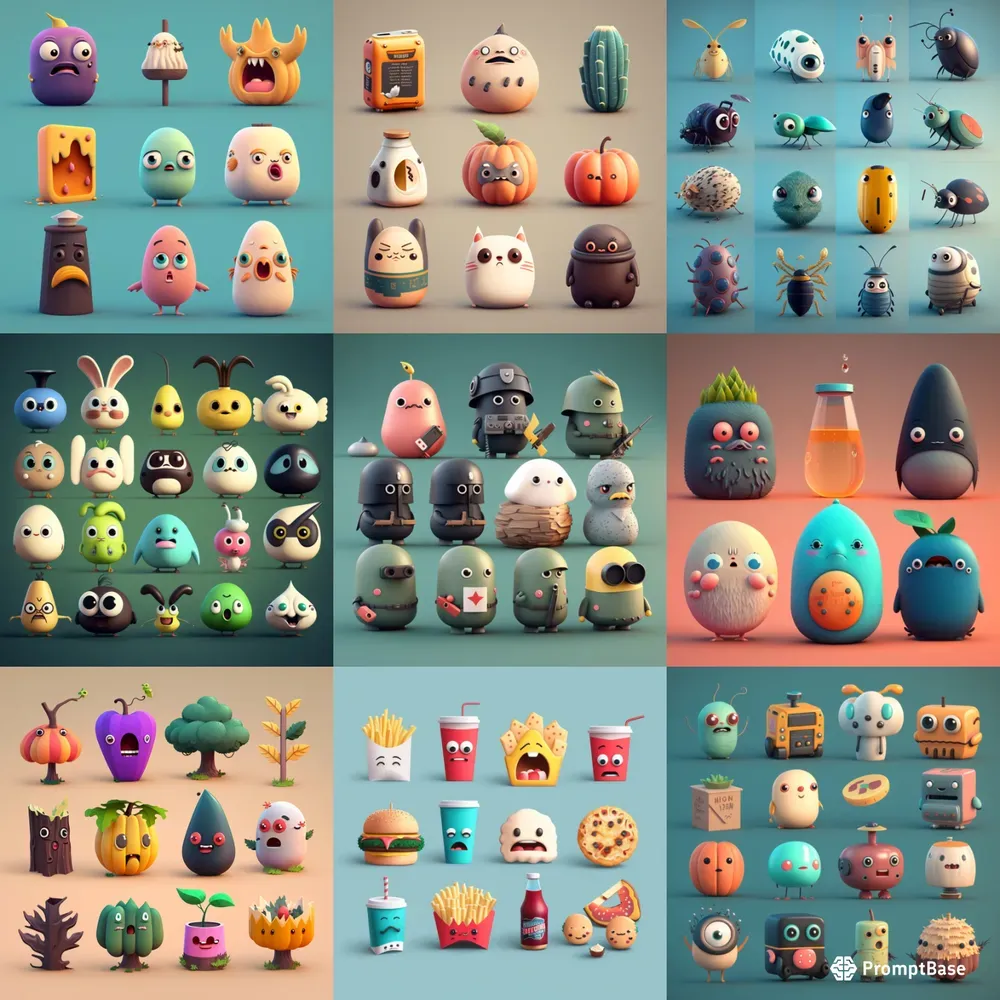 Cute 3D Character Icons Midjourney Prompt | PromptBase