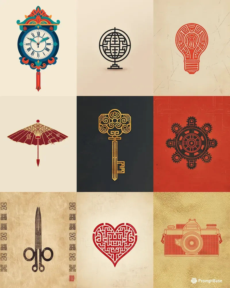 Traditional Chinese Icon Designs Midjourney Prompt | PromptBase