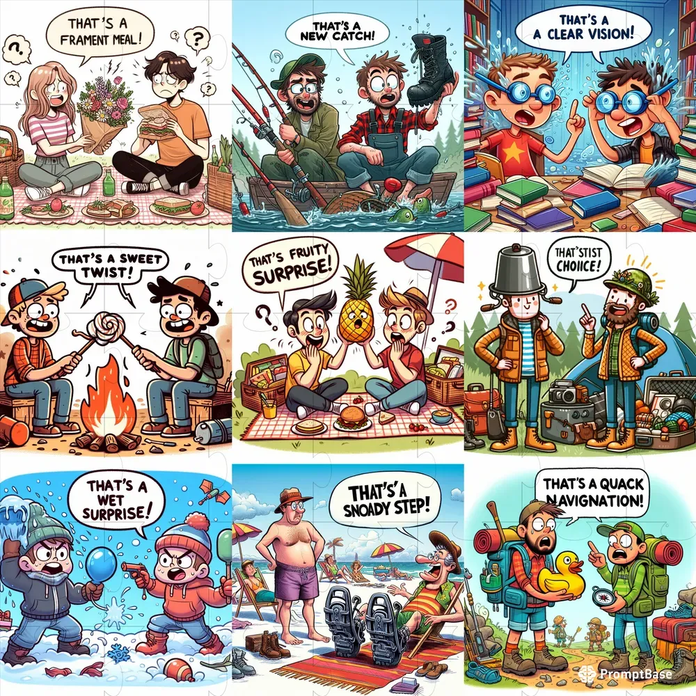 Humorous Double Character Illustrations DALL·E Prompt | PromptBase