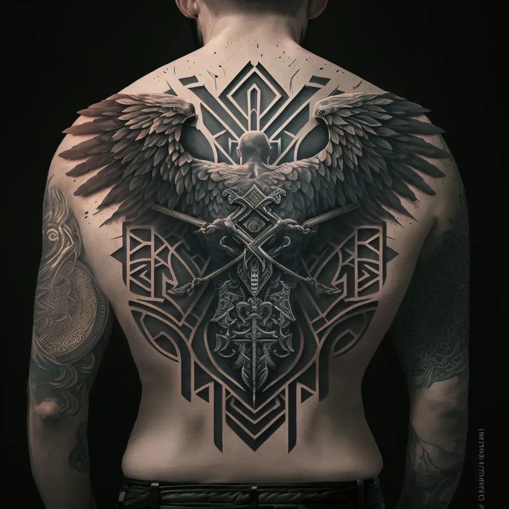 Tribal Warrior Back Tattoos Midjourney Prompt | PromptBase