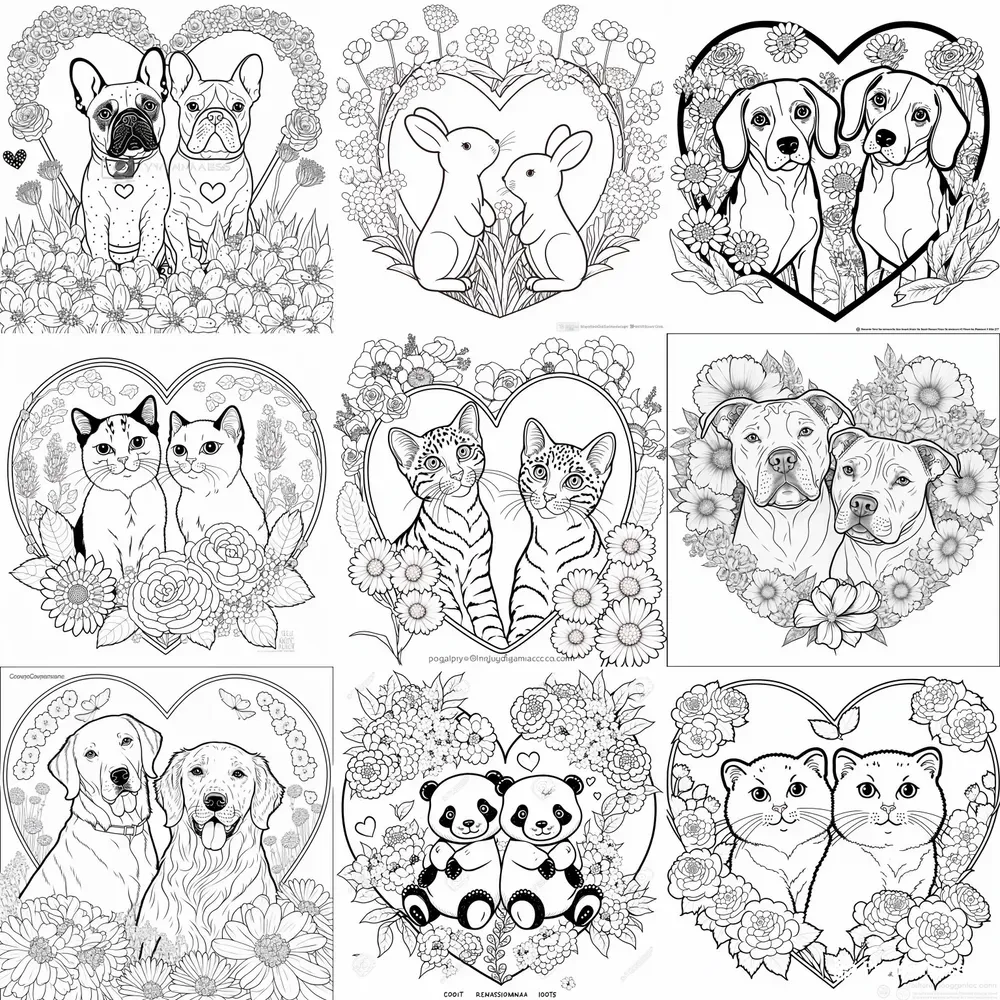 Animal Couple Coloring Pages For Kids Midjourney Prompt | PromptBase