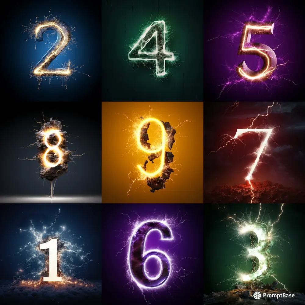 Numbers Made Of Electricity Or Lightning Midjourney Prompt | PromptBase