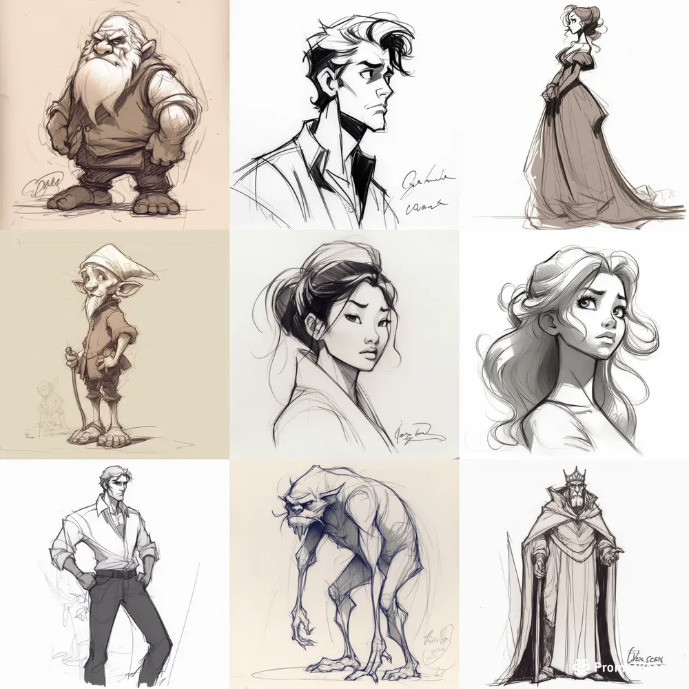 Disney Character Design Sketches Midjourney Prompt | PromptBase