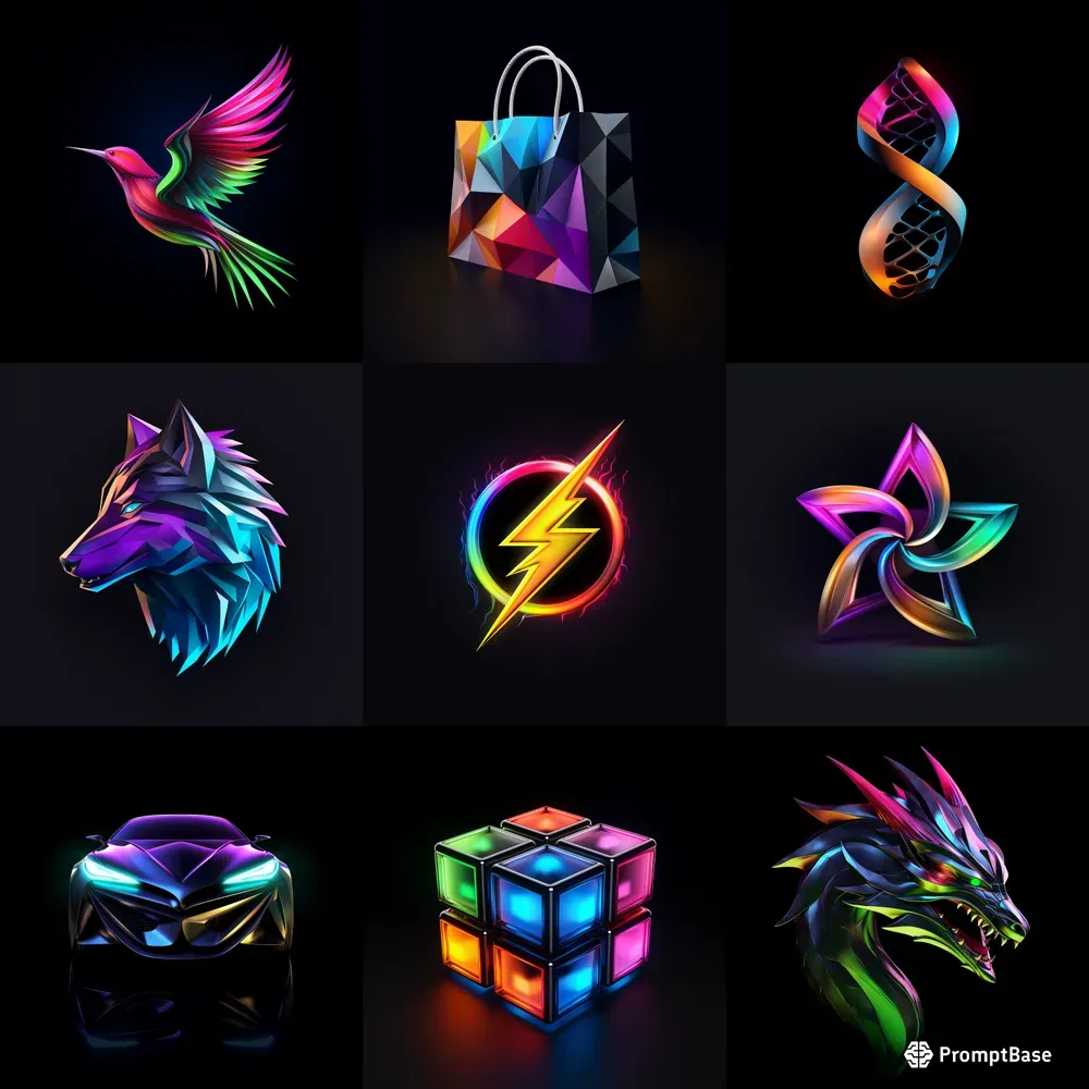 3D Colorful Glowing Logos Midjourney Prompt | PromptBase