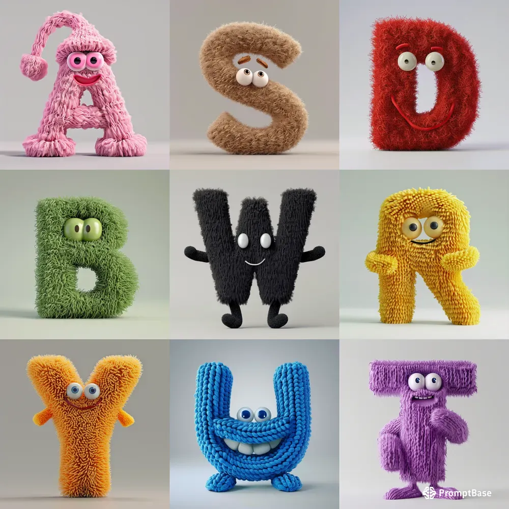 Sweet Wool Letter Characters Midjourney Prompt | PromptBase