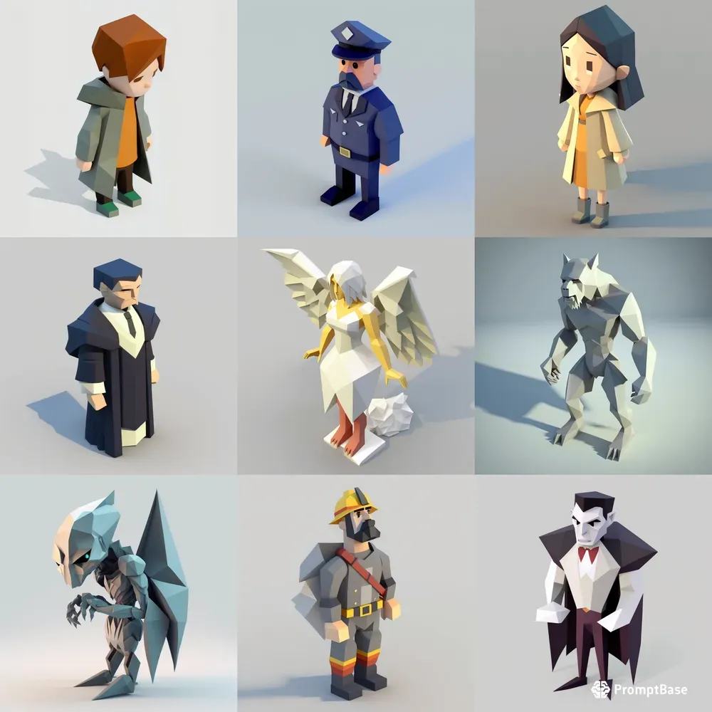 Minimalistic Low-poly Characters Midjourney Prompt | PromptBase