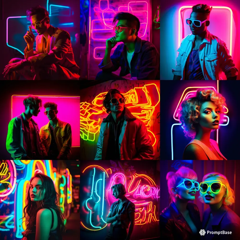 Retro Neon Portraits Midjourney Prompt | PromptBase