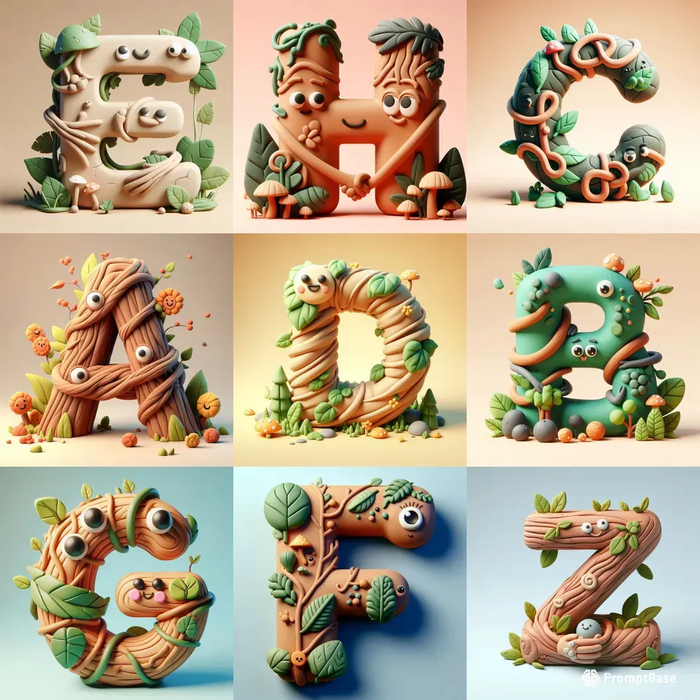 3D Web Illustrations Loopy Clay Letters DALL·E Prompt | PromptBase