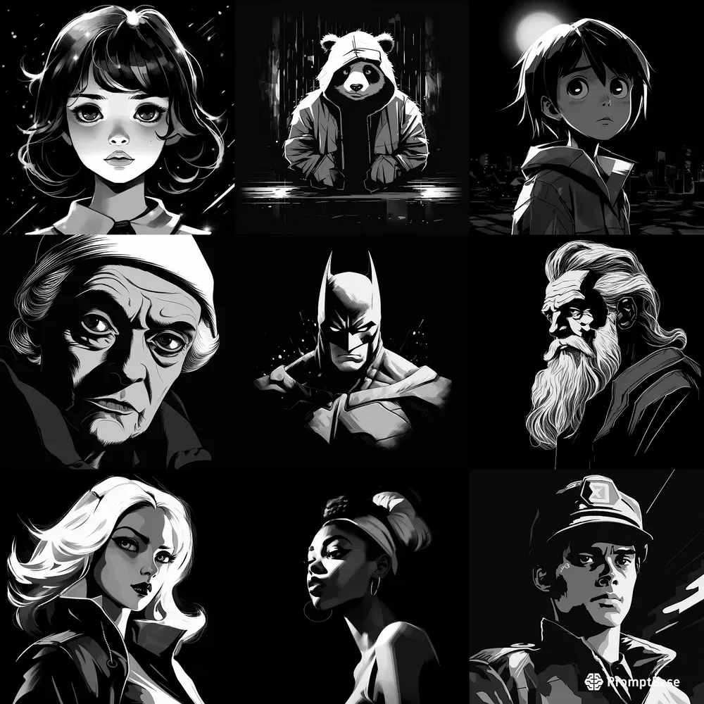 Black And White Noir Style Illustrations Midjourney Prompt | PromptBase