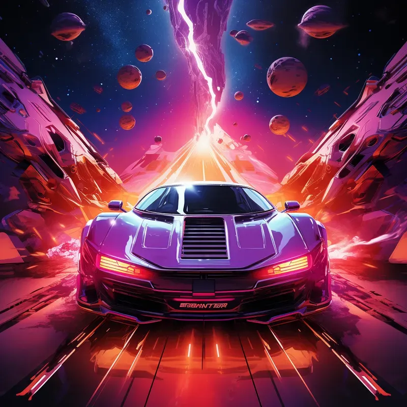 Synthwave Cover Art 2D Midjourney Prompt | PromptBase