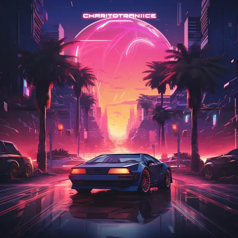 Synthwave Cover Art 2D Midjourney Prompt | PromptBase