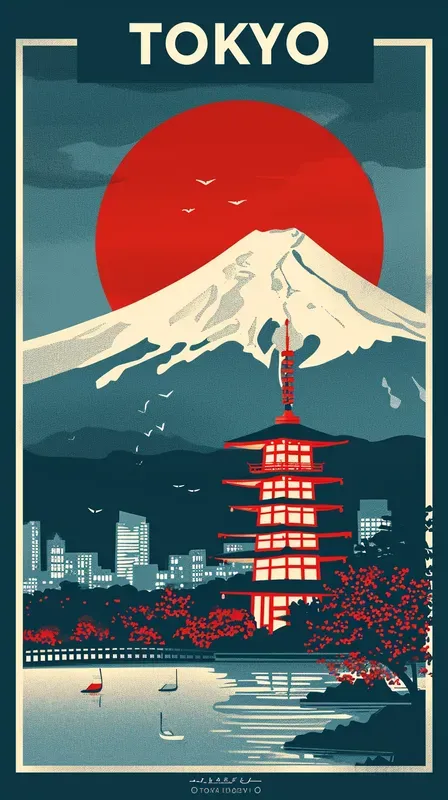 Minimalist Ukiyoe City Posters Midjourney Prompt | PromptBase