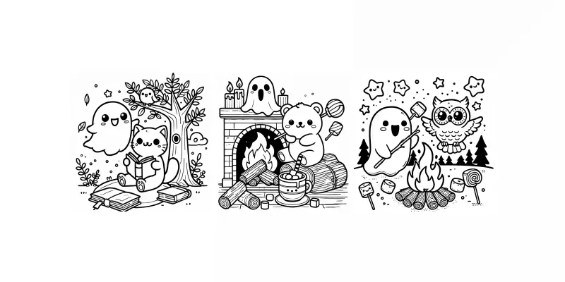 Cozy Ghost Adventure Coloring Pages DALL·E Prompt | PromptBase