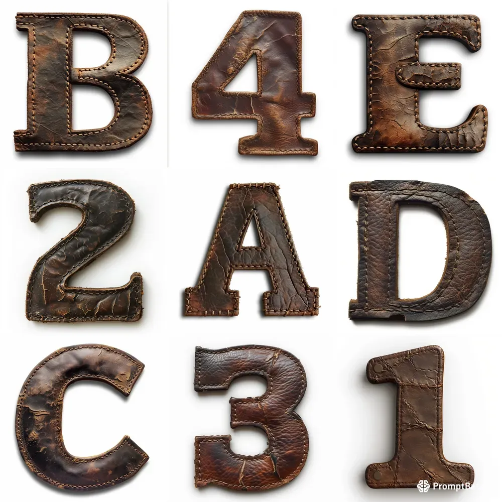 Alphabet Numbers And Letters In Leather Midjourney Prompt | PromptBase