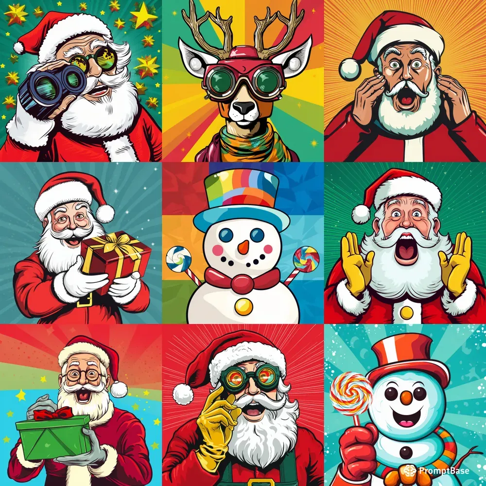 Pop Art Santa Clauses Midjourney Prompt | PromptBase Pop Art Santa Clauses Midjourney Prompt | PromptBase