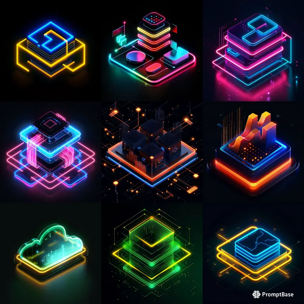 Isometric Data Service Icons Midjourney Prompt | PromptBase