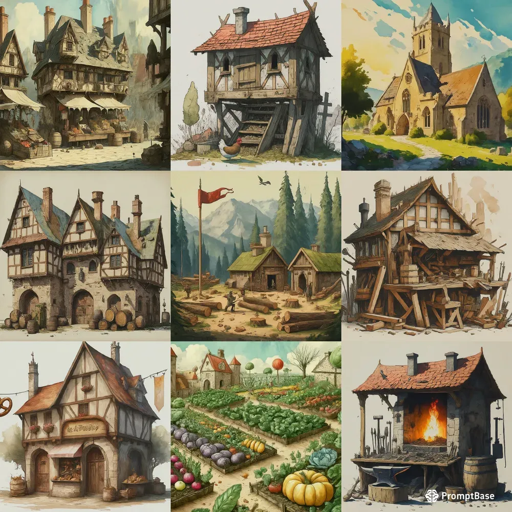 Cozy Medieval Whimsical Paintings Midjourney Prompt | PromptBase