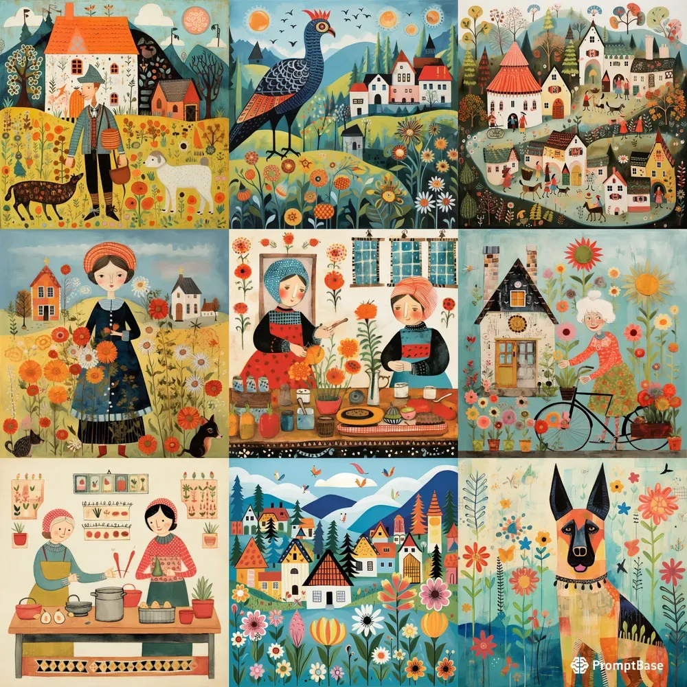 German Folk Art Collages Midjourney Prompt | PromptBase