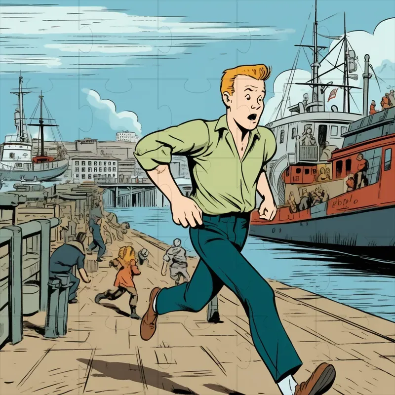 Tintin Comic Strip Illustrations Midjourney Prompt | PromptBase